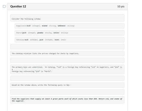 Solved Consider The Following Two Sql Queries Over The
