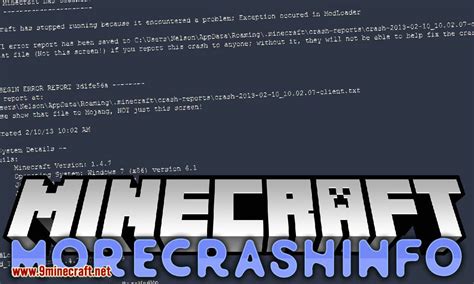 Morecrashinfo Mod 1152 1144 Display More Info In The Crash Report Mc Modnet
