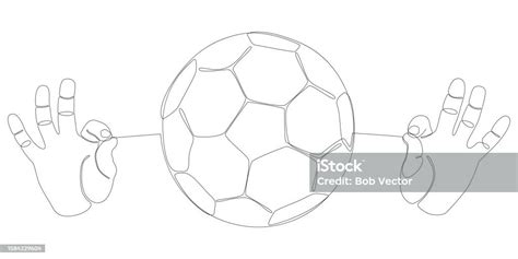 축구 축구공과 손의 연속적인 라인 가는 선 그림 벡터 스포츠 개념입니다 등고선 그리기 창의적인 아이디어 Championship에 대한 스톡 벡터 아트 및 기타 이미지