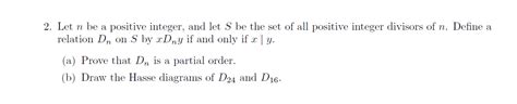 Solved 2 Let N Be A Positive Integer And Let S Be The Set