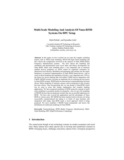 Pdf Multi Scale Modeling And Analysis Of Nano Rfid Systems On Hpc Setup