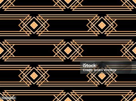 아르 데코 스타일의 기하학적 이음새가 없는 패턴 골든 라인 패턴 빈티지 선형 스타일 배경 화면 배너 포스터 및 광고 마케팅을위한 템플릿을 디자인하십시오 벡터 일러스트 레이