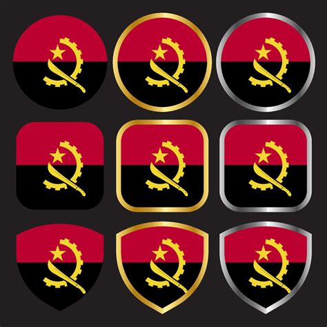 Angola Flag Vector Icon Set With Gold And Silver Border 10398647 Vector