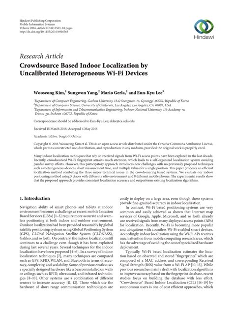 Pdf Crowdsource Based Indoor Localization By Uncalibrated Heterogeneous Wi Fi Devices