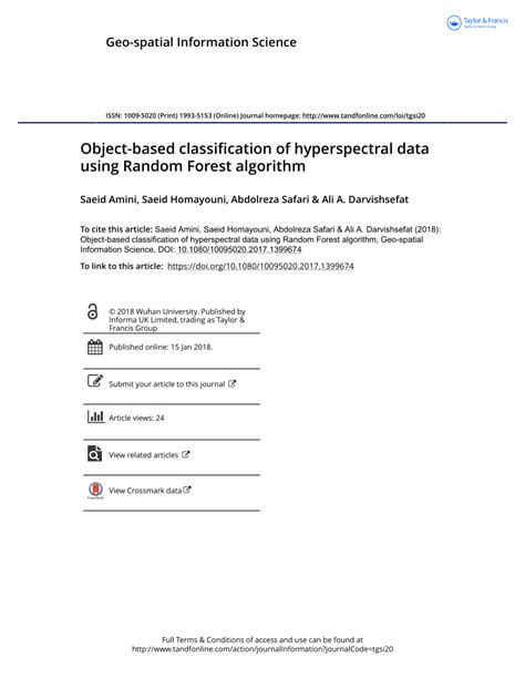 Pdf Object Based Classification Of Hyperspectral Data Using Random