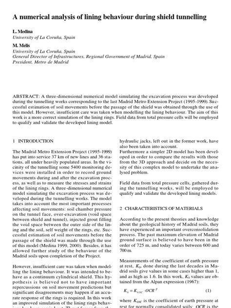 A Numerical Analysis Of Lining Behaviour During Shield Tunnelling Pdf