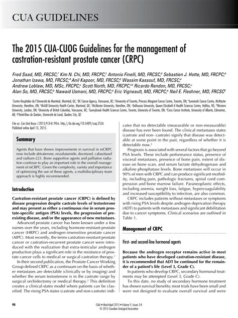 Pdf The 2015 Cua Cuog Guidelines For The Management Of Castration Resistant Prostate Cancer Crpc