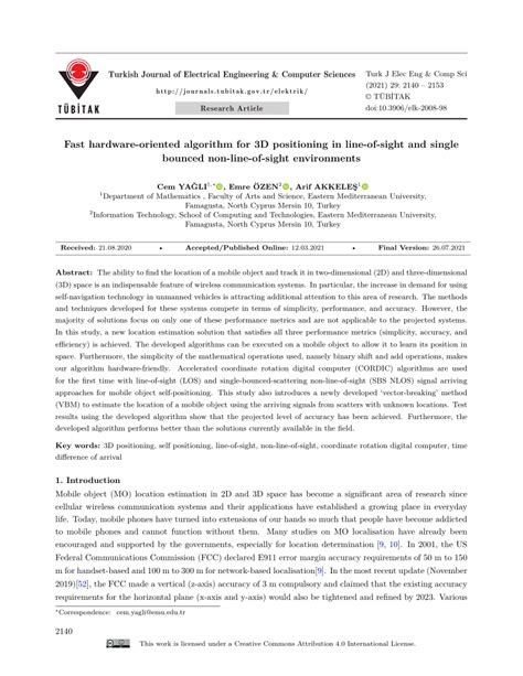 Pdf Fast Hardware Oriented Algorithm For 3d Positioning In Line Of Sight And Single Bounced