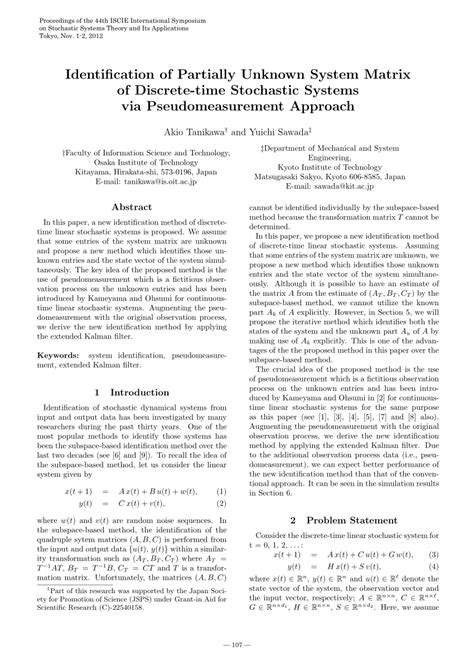Pdf Identification Of Partially Unknown System Matrix Of Discrete Time Stochastic Systems Via