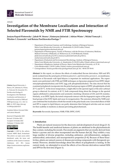Pdf Investigation Of The Membrane Localization And Interaction Of Selected Flavonoids By Nmr
