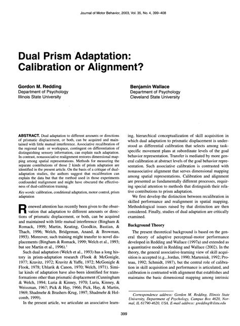 Pdf Dual Prism Adaptation Calibration Or Alignment