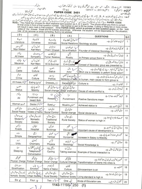 Solved MCQS Past Papers Sociology Inter Part 1 Free Online MCQS