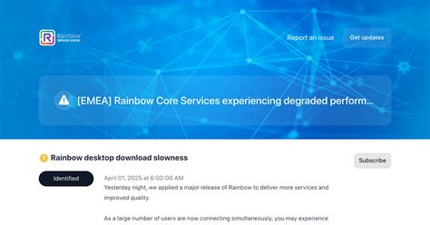 Rainbow Connection Issues Incident Details Rainbow Status