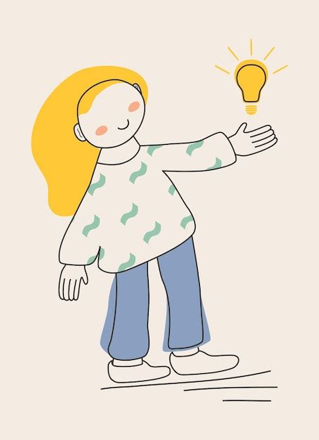 Premium Vector Young Cute Girl With A Light Bulb An Idea Or Solution That Came To Mind Vector