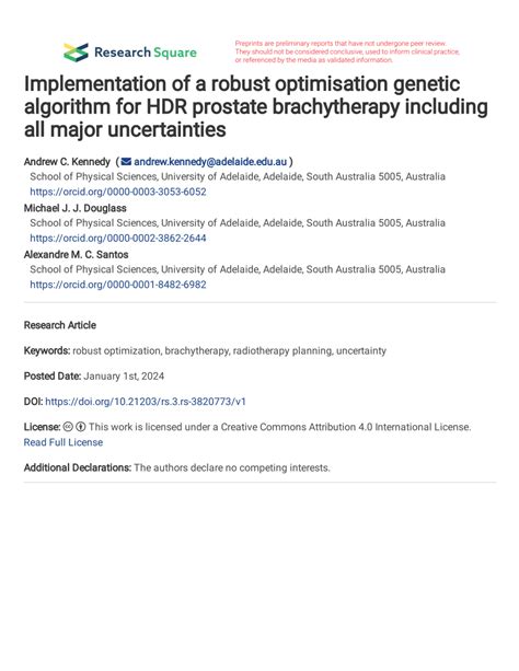 pdf implementation of a robust optimisation genetic algorithm for hdr prostate brachytherapy