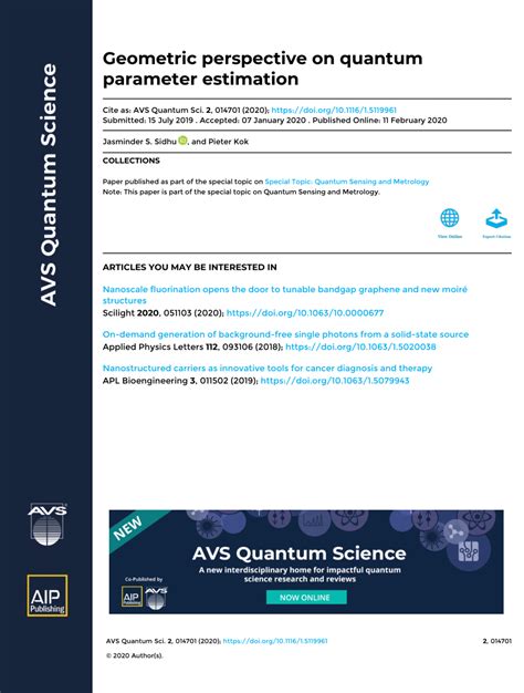 Pdf Geometric Perspective On Quantum Parameter Estimation