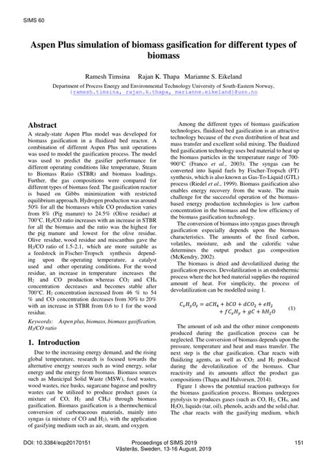 Pdf Aspen Plus Simulation Of Biomass Gasification For Different Types
