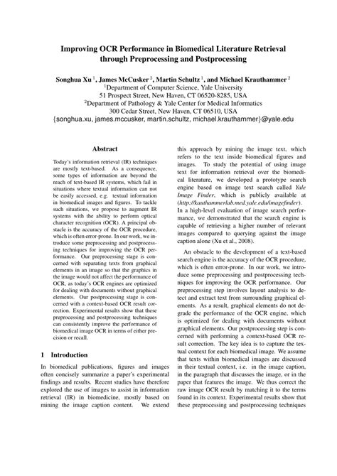 Pdf Improving Ocr Performance In Biomedical Literature Retrieval