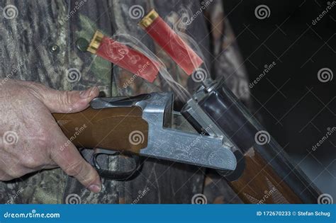 Ejecting Shells 12 Gauge Shotgun Over Under Stock Image Image Of