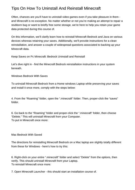 How You Can Uninstall And Reinstall Minecraftureyipdfpdf Docdroid