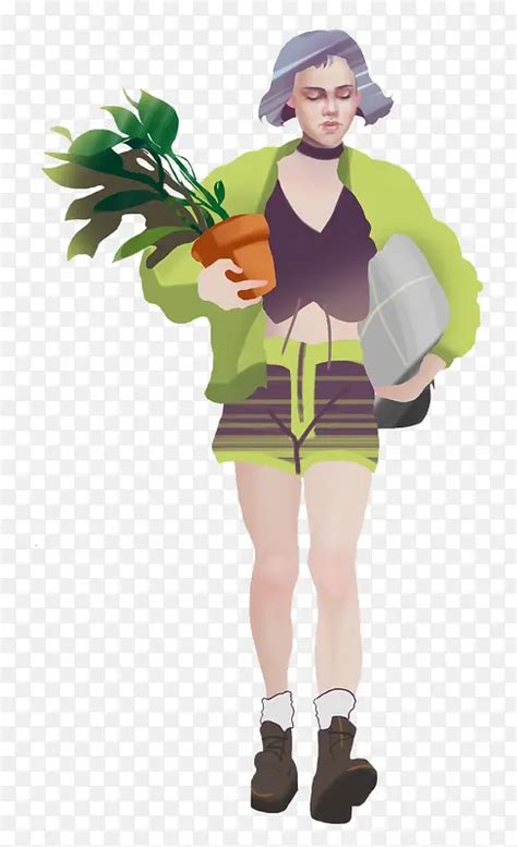 手绘抱着花盆植物的女人png图片素材下载图片编号qplebdwq 免抠素材网