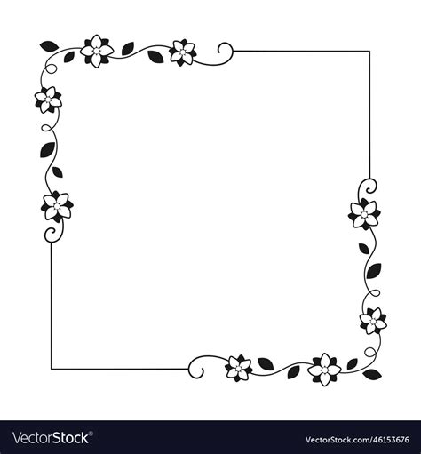 Botanical Square Frame Hand Drawn Line Border Vector Image