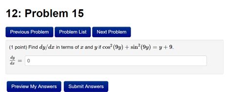 Solved 12 Problem 15 Previous Problem Problem List Next
