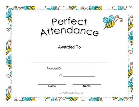Perfect Attendance Certificate Template Free Free Pri