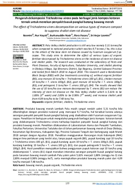 Pdf Pengaruh Dekomposisi Trichoderma Virens Pada Berbagai Jenis