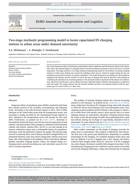 Pdf Two Stage Stochastic Programming Model To Locate Capacitated Ev