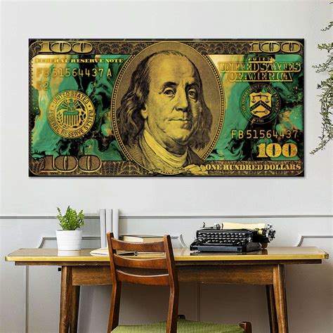 Green Marbled Benjamin Dollar Bill Wall Art Elephant Stock