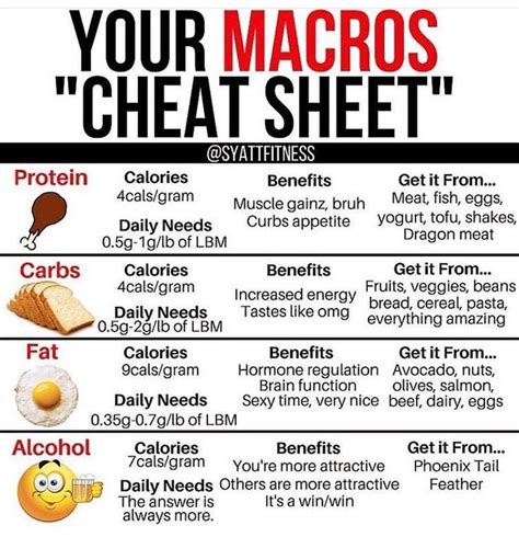 What We Have Here Is Your Macro Cheat Sheet It Covers The Essentials Of The 3 M Macros Diet