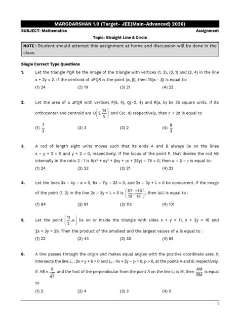 Jee 2026 Mathematics Lines And Circles Assignment Pdf Perpendicular