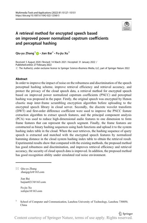 A Retrieval Method For Encrypted Speech Based On Improved Power Normalized Cepstrum Coefficients