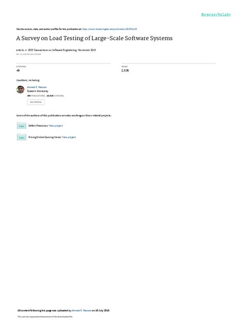 A Survey On Load Testing Of Large Scale Software Systems Pdf Software Testing Use Case
