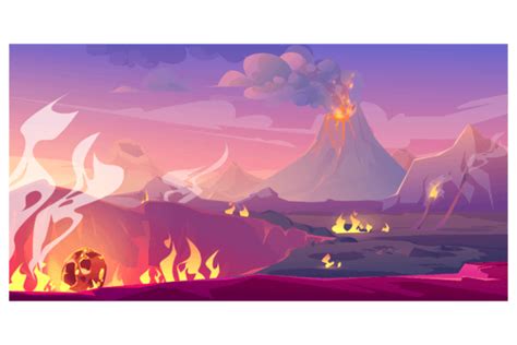 Jurassic Period Landscape With Erupted Volcano And Fallen Meteor Graphic By Myteamart · Creative