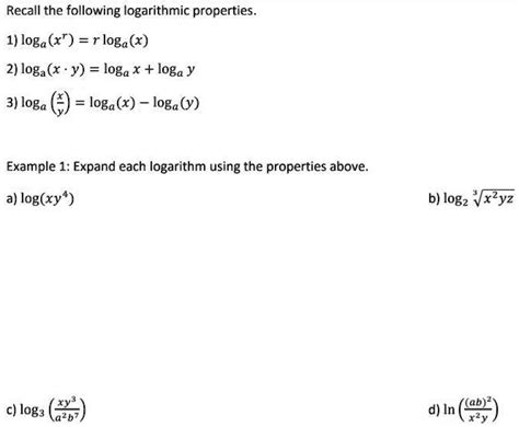 solved recall the following logarithmic properties 1 loga x r