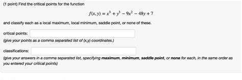 solved point find the critical points for the function flx y y 9x2