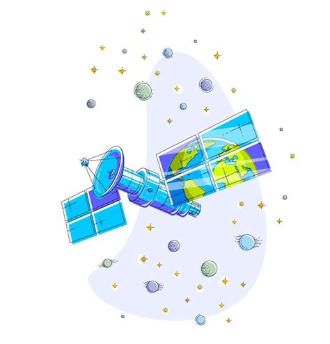 Premium Vector Global Communication Technology Satellite Flying In The Starry Space Sky And