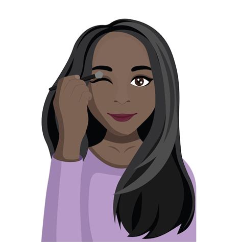 Ritratto Di Una Bella Ragazza Dalla Pelle Scura Del Fumetto Che Applica Le Ombre Con Un Pennello