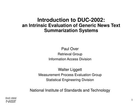 Ppt Introduction To Duc 2002 An Intrinsic Evaluation Of Generic News