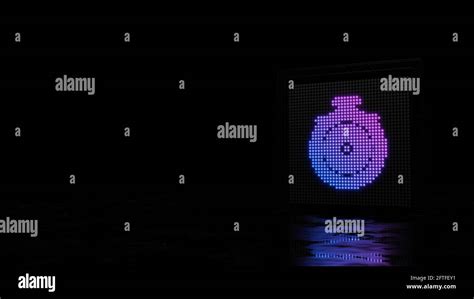 3d Rendering Light Wall With Blue Violet Spots Shaped As Symbol Of Circular Chronometer On Black