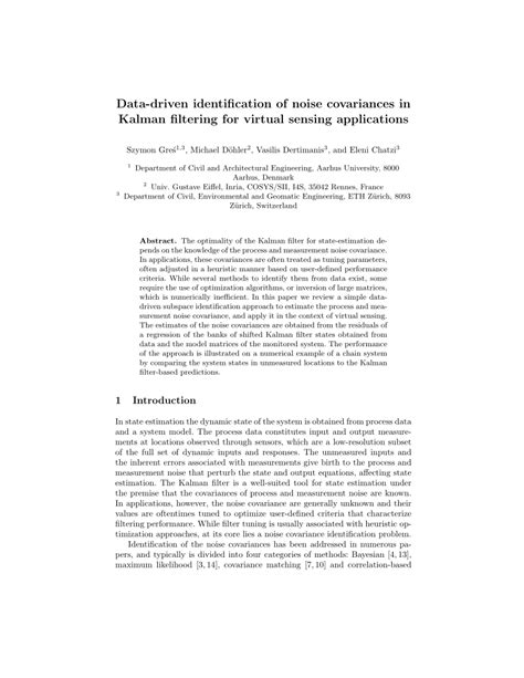 Pdf Data Driven Identification Of Noise Covariances In Kalman