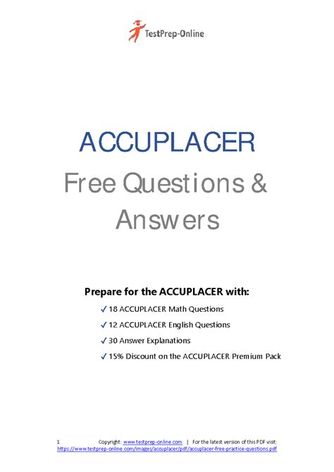 Accuplacer Free Practice Questions 1 Copyright Testprep Online For