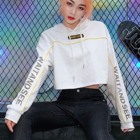 Hip Cropped Drawstring Street Wear Hoodie Sweatshirt