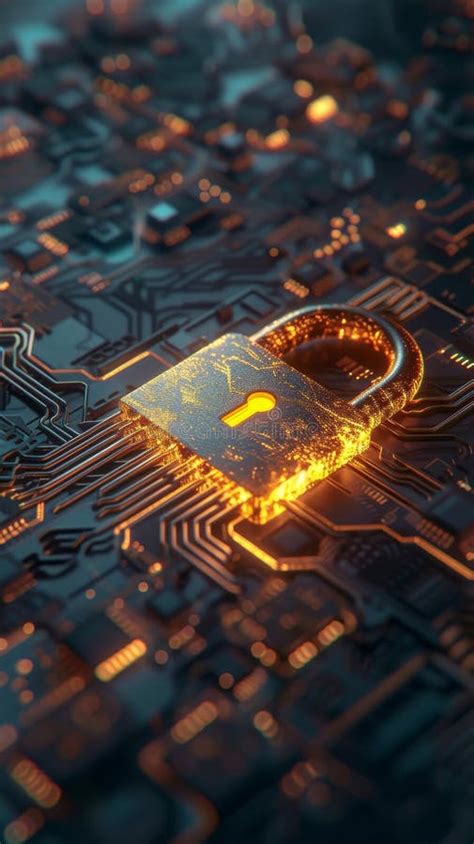 Close Up Of A Glowing Lock On A Circuit Board Symbolizing Cybersecurity And Digital Protection