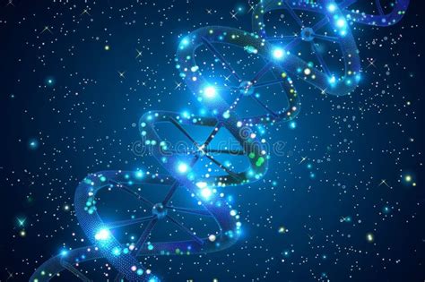 Sparkling Blue Double Helix Dna Model Against A Cosmic Backdrop