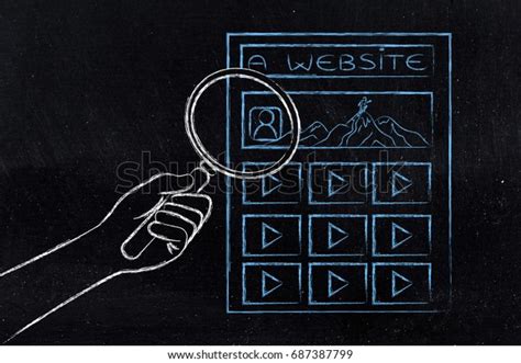 Website User Clickstream Analysis Hand Magnifying 스톡 일러스트 687387799