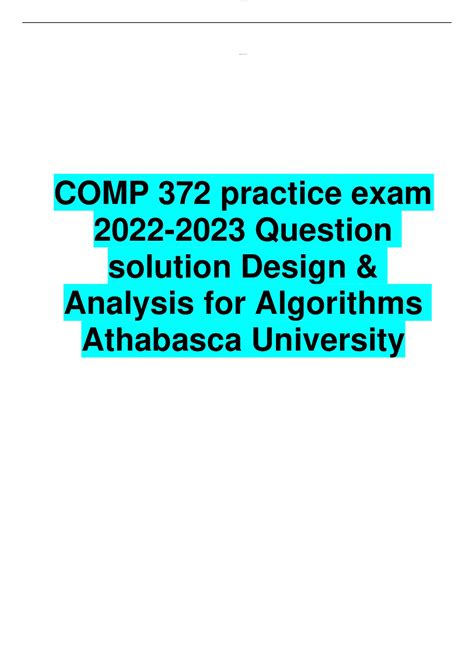 Comp 372 Practice Exam Question Solution Design And Analysis For Algorithms Athabasca University