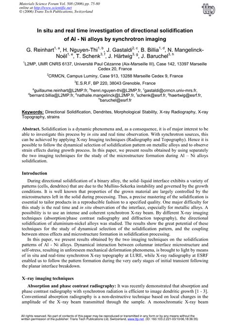 Pdf In Situ And Real Time Investigation Of Directional Solidification Of Al Ni Alloys By